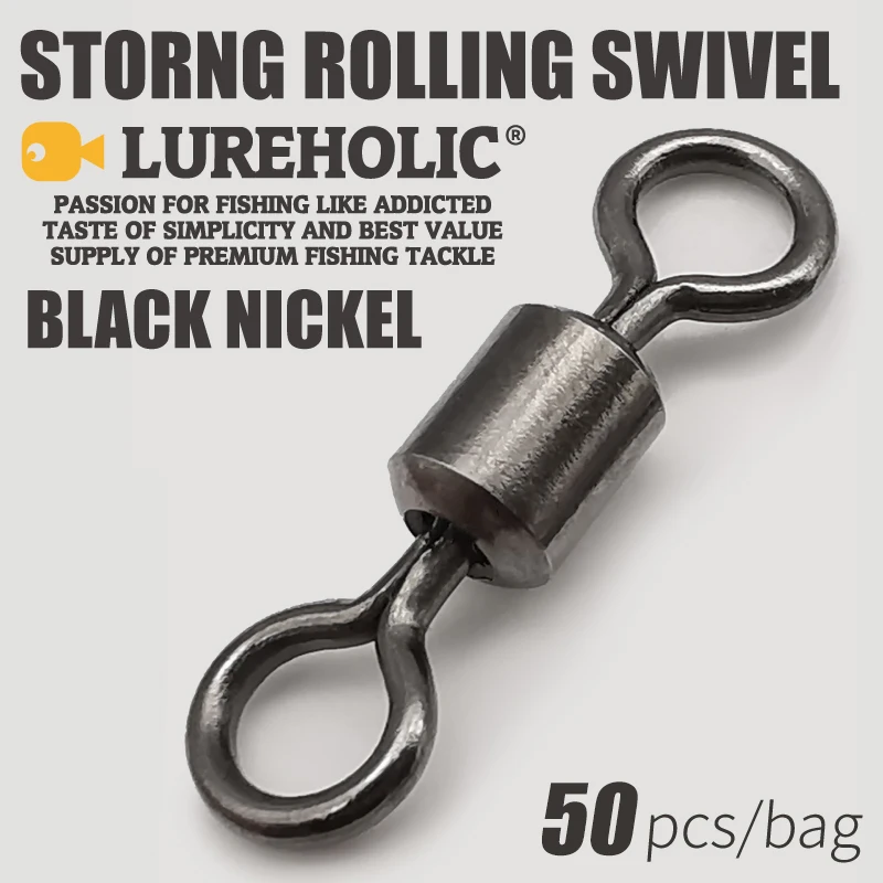 LUREHOLIC-50pcs-Strong-Rolling-Swivel-Black-Nickel-Coating-Super-Strong ...