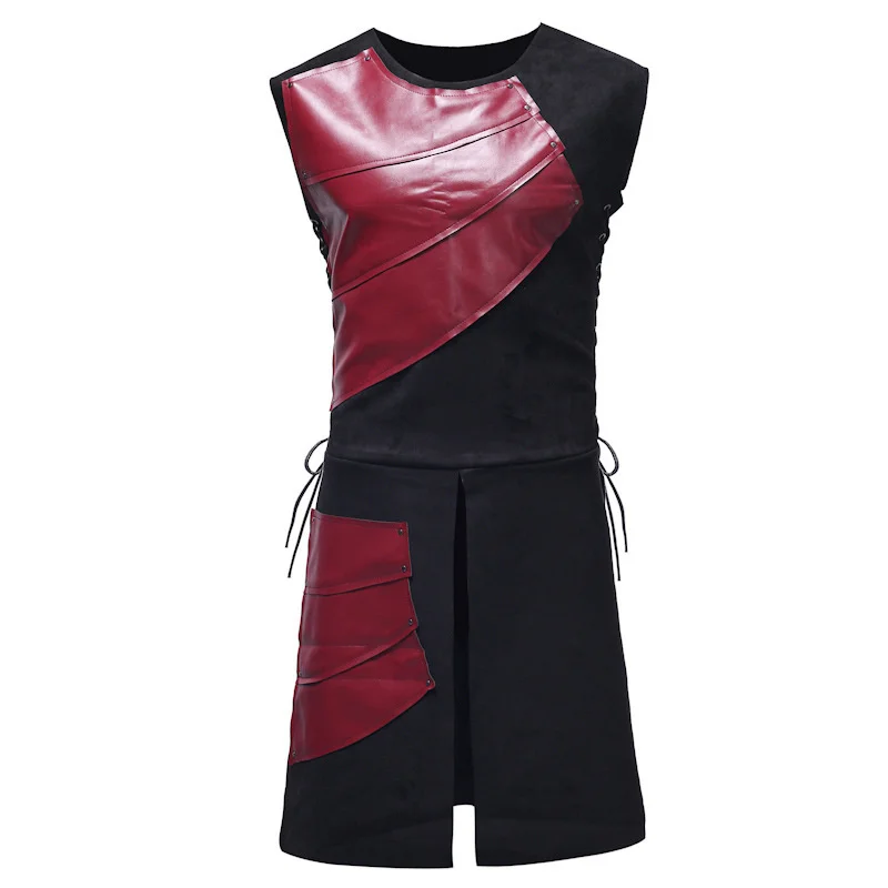 #4802 Spliced Leather Vest Men O-neck Streetwear Hip Hop Vest ...
