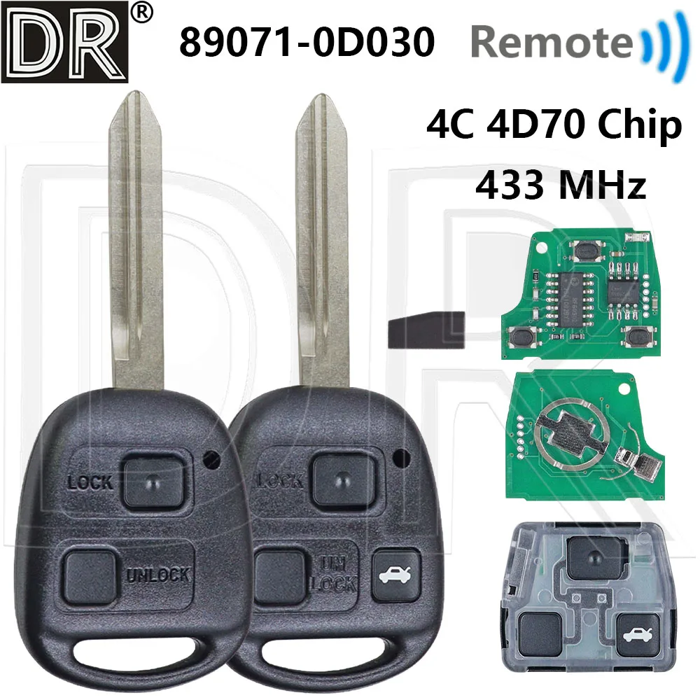 Great P/N:89071-0D030 433MHz 4C/4D70Chip VALEO 736716-A Car Remote ...