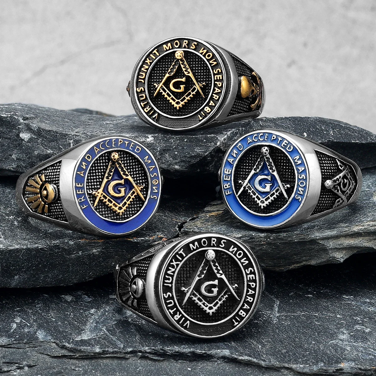 Stainless Steel Men Rings Masonic Freemasonry Skull Punk Rock Hip Hop ...
