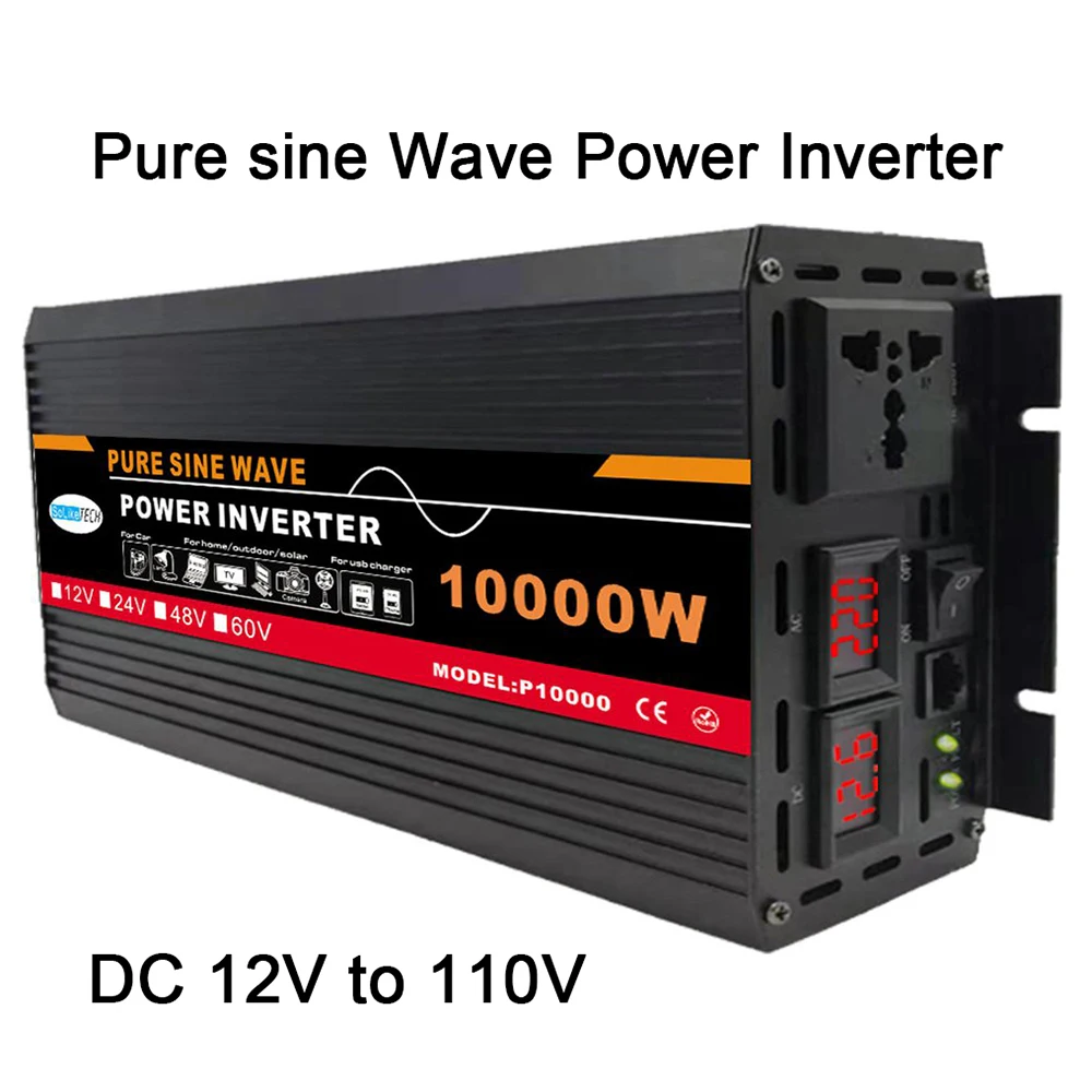 Inversor de potencia de onda sinusoidal pura, 10000W, 12/24 a 110V, sistema Solar/Panel Solar ...