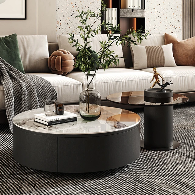 Modern Round Coffee Table With Storage Drum Coffee Table