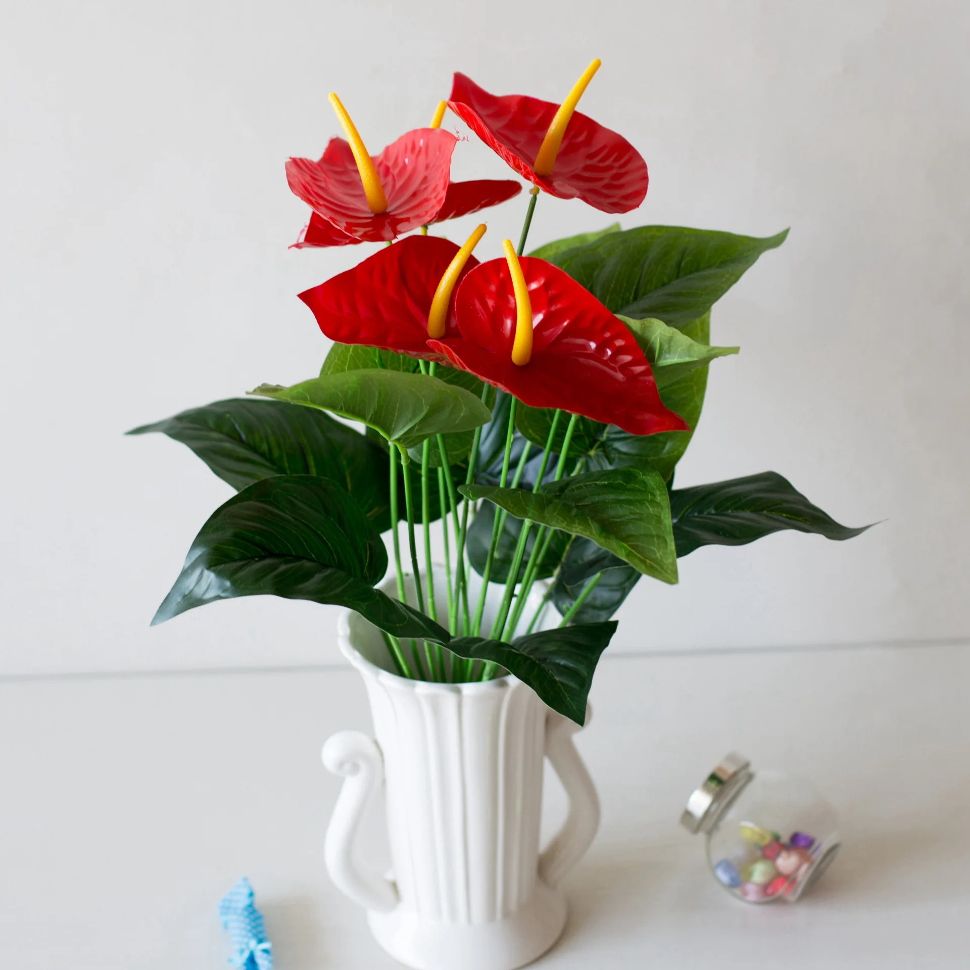53cm 18Heads Artificial Anthurium Red Green Plastic Plants Home Garden ...