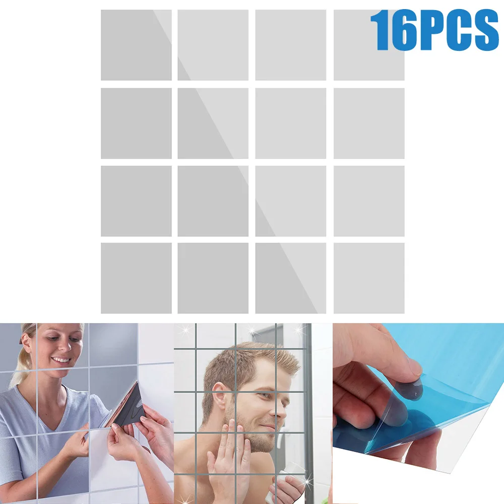 16Pcs-Mirror-Wall-Sticker-15CM-Acrylic-Square-Mirror-Tile-Wall-Stickers ...