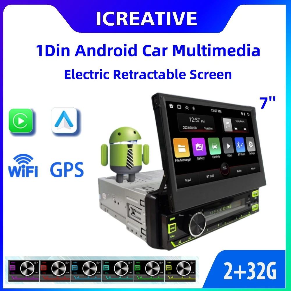 Universal-1Din-Android-Car-Radio-7-Inch-Electric-Retractable-Screen ...