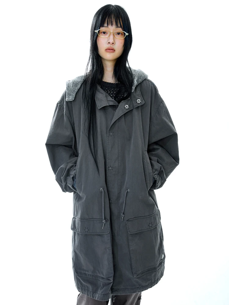 Long Coat Autumn New Loose Women's Windbreaker Detachable Cap Waable ...