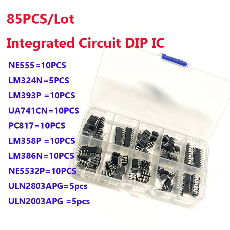 85PCS-Lot-Integrated-Circuit-DIP-IC-Combination-Set-NE555-LM324N-LM393P-UA741CN-PC817-LM358P ...