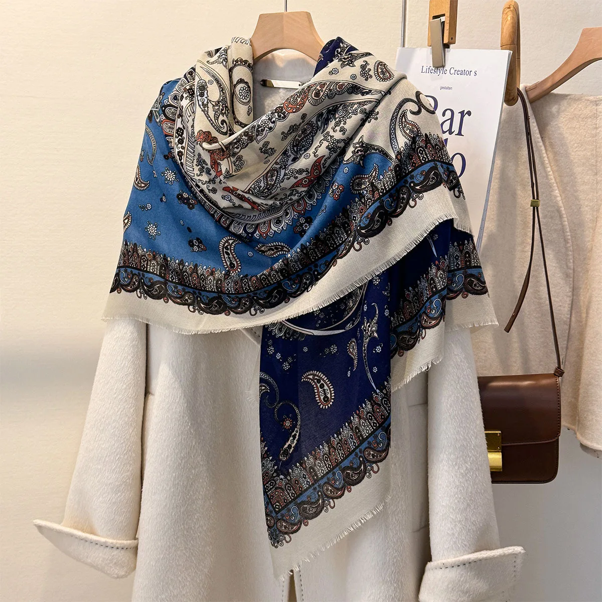 Autumn Winter Versatile Cashew Cotton Linen Large Square Scarf For ...