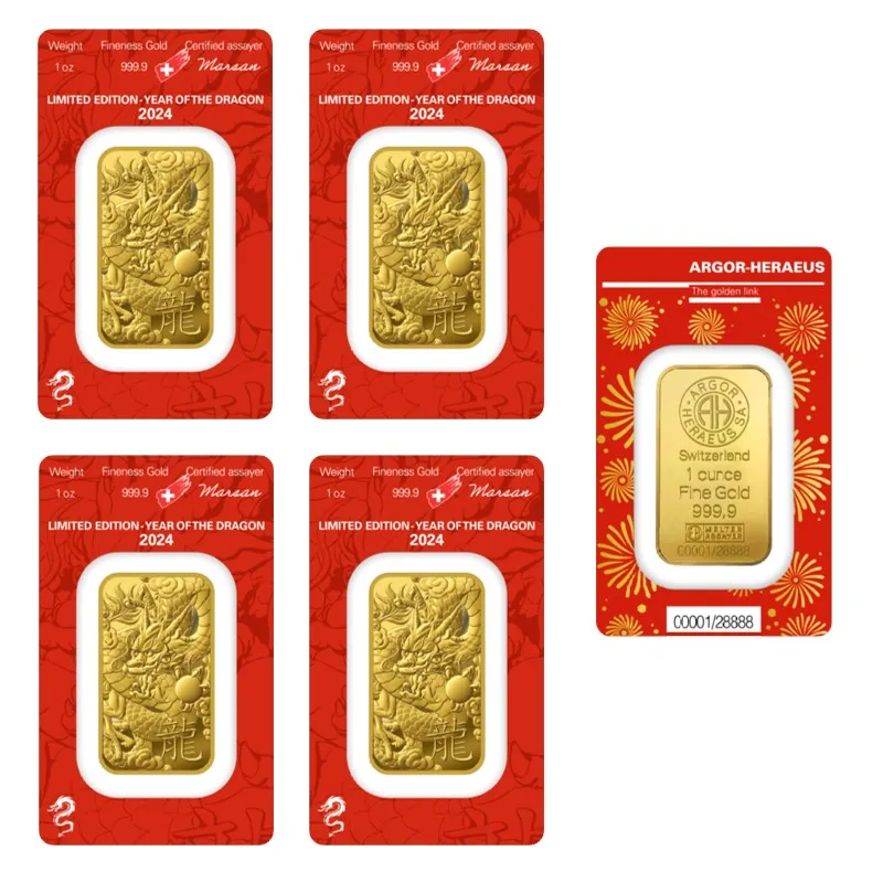 Creative Argor 1oz Gold Bar 2024 Dragon Brass Gold Plated Bullion Non ...