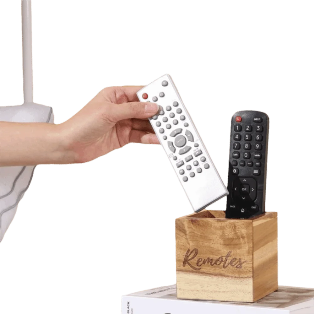 Acacia Wood Remote Control Organizer Natural Wood Color Vintage Style ...