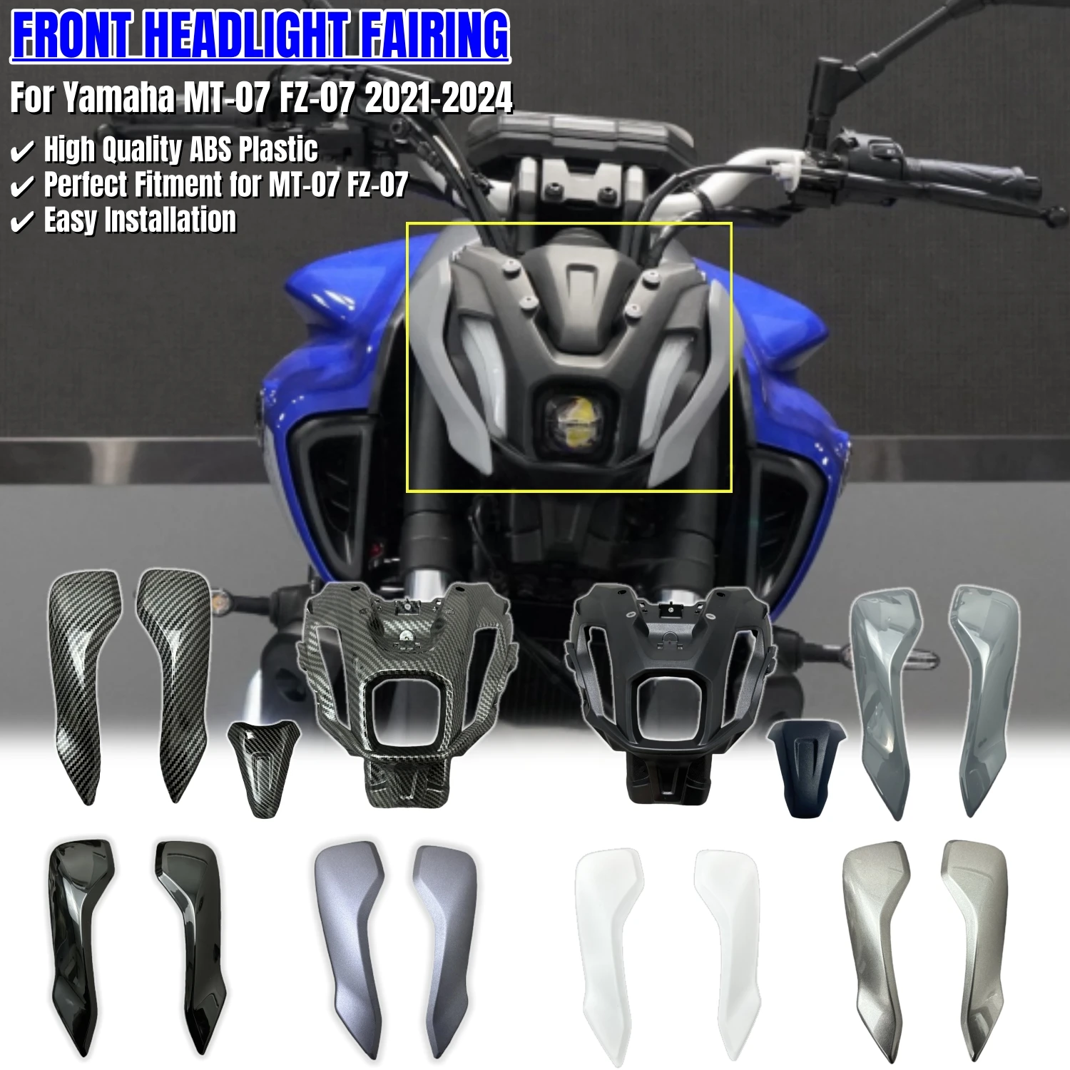 For Yamaha MT-07 FZ-07 2021 2022 2023 2024 Front Headlight Fairing Nose ...