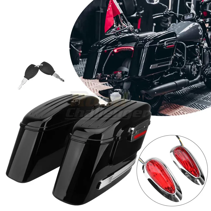 Motorcycle-Luggage-Side-Box-Hard-w-LED-Light-Universal-For-Harley-For ...