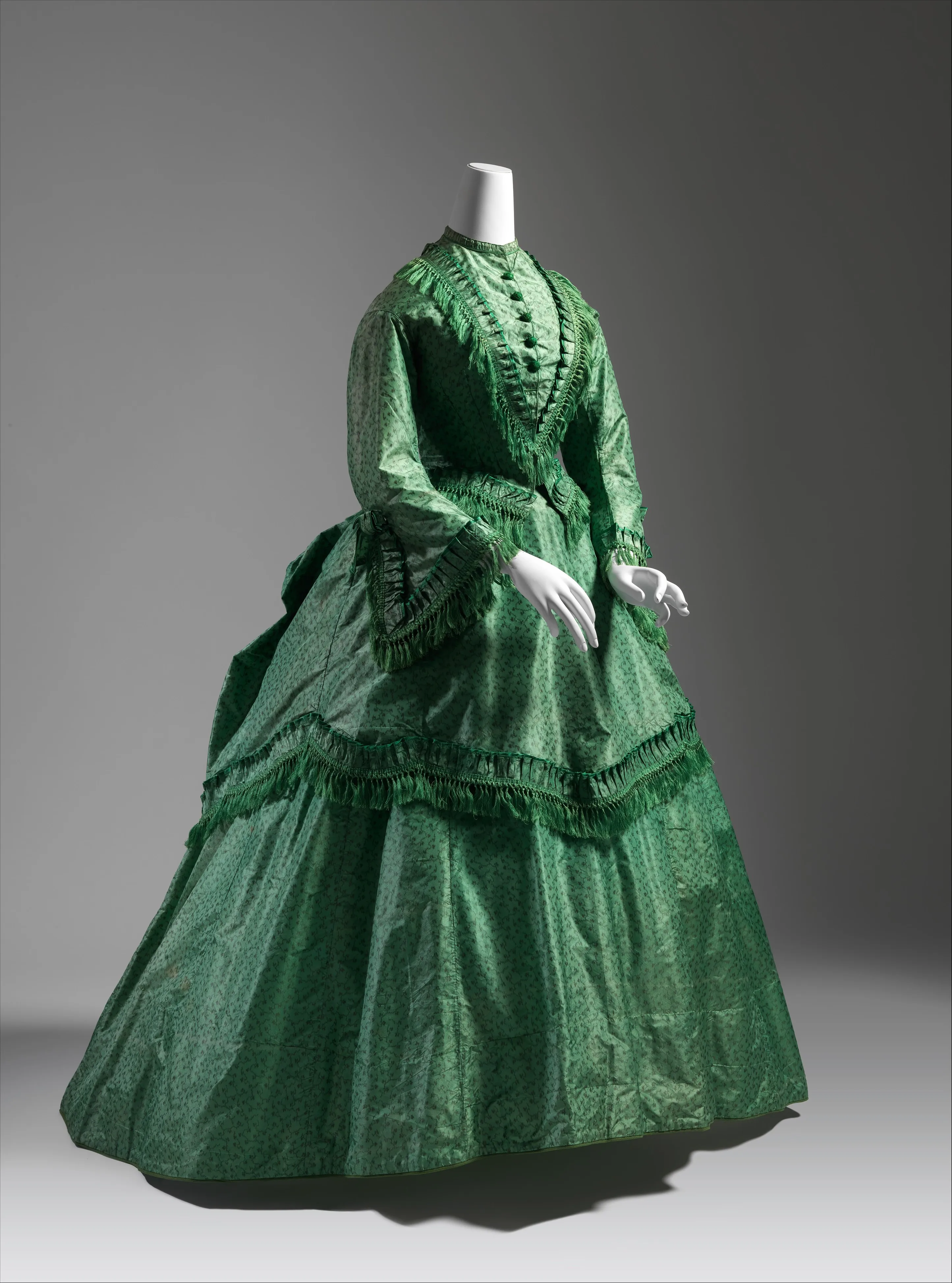Women 1860's Fashion Green Walking Bustle Dress Victorian Edwardian ...