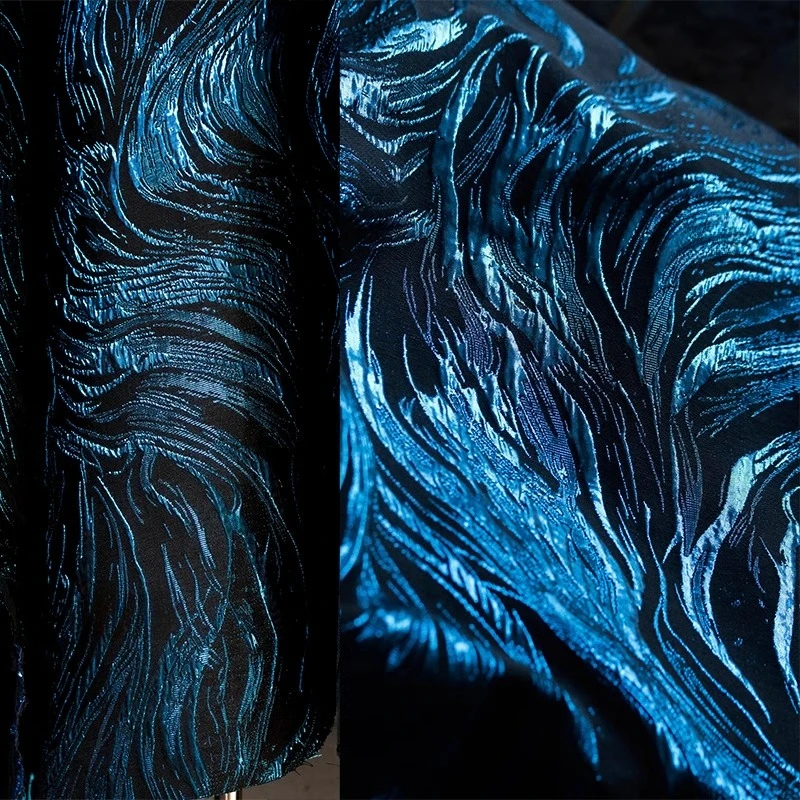Glaciar azul escuro shimmer dupla face 3d tecido texturizado irregular ...