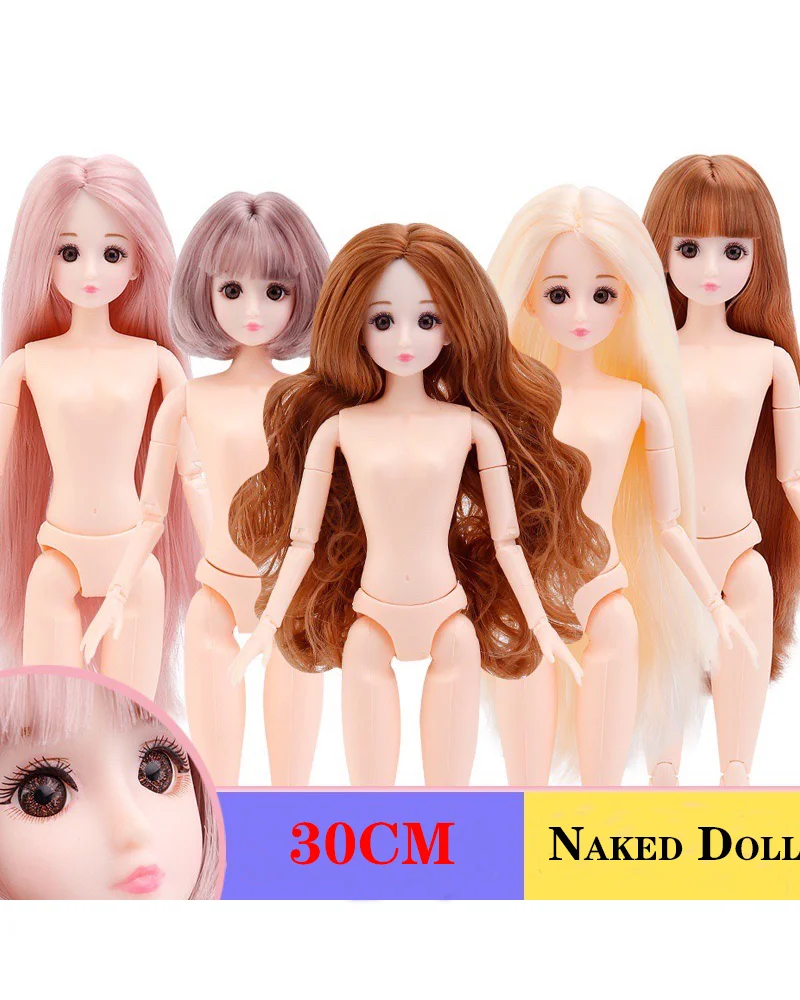 30cm BJD doll 3D real eyes white muscle multi-joint make-up change dress up 26 joints adjustable ...
