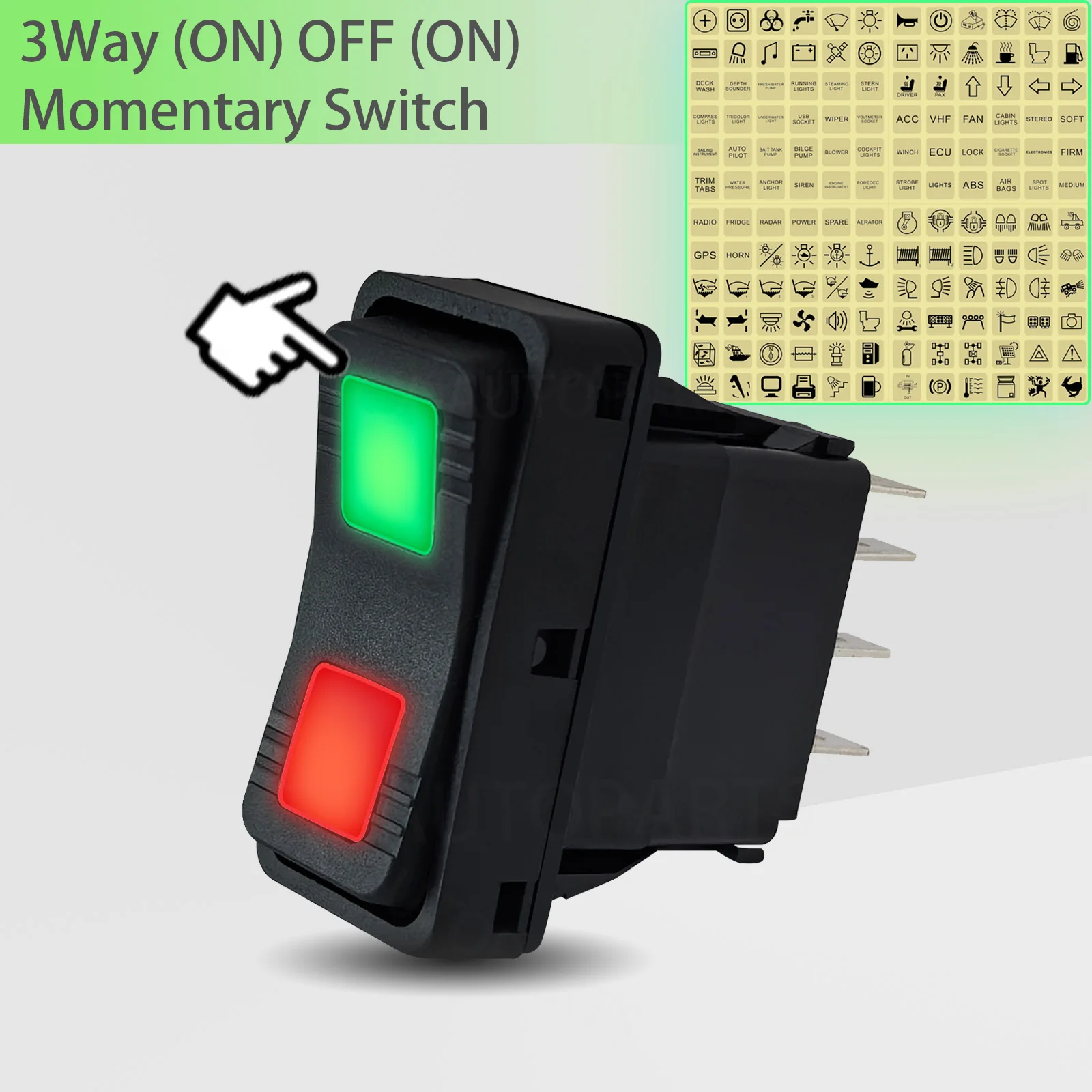 12V 24V Marine Rocker Switch ON OFF ON 3 Way Button Momentary Switch ...