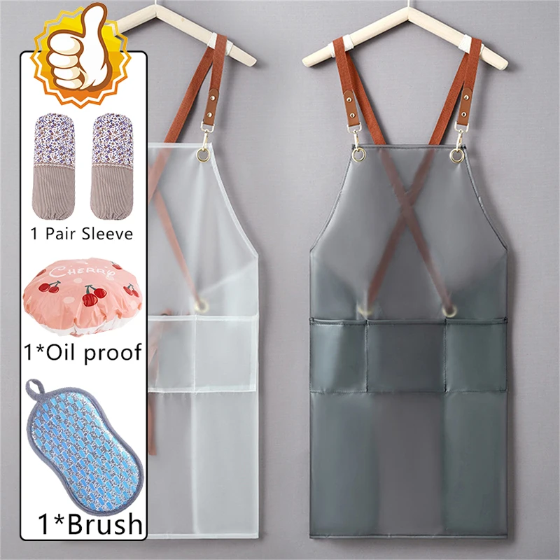Korean-Fashion-Apron-TPU-Waterproof-Oil-proof-Slin-Work-Clothes-Home ...