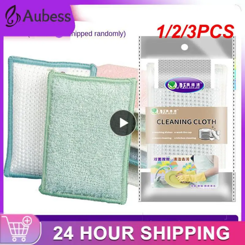 1-2-3PCS-set-Bamboo-Fiber-Sponge-Dishwashing-Rag-Scouring-Pad-Reusable ...