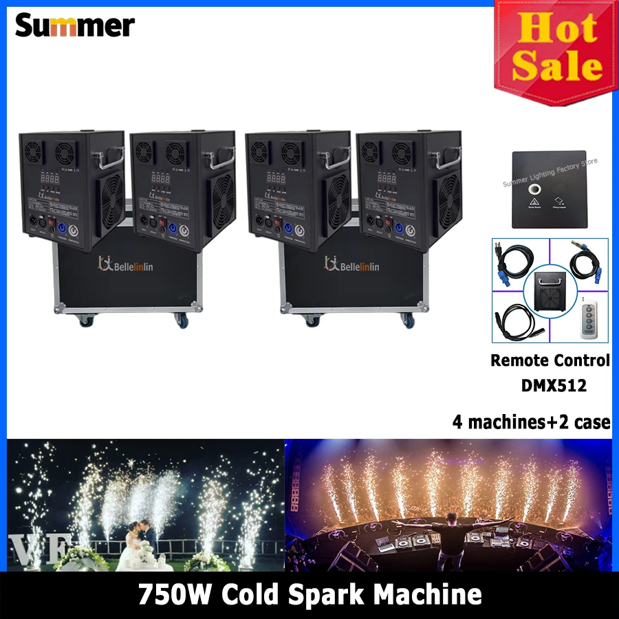 No Tax 4Pcs 750W Cold Spark Machine With Fly Case DMX Remote Cold ...