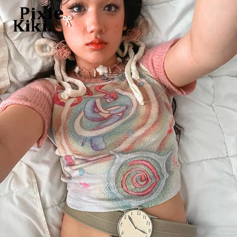 PixieKiki Graphic T Shirts Kawaii Girls Crop Tops Baby Tees Y2k 2000s Aesthetic Clothes Summer T ...