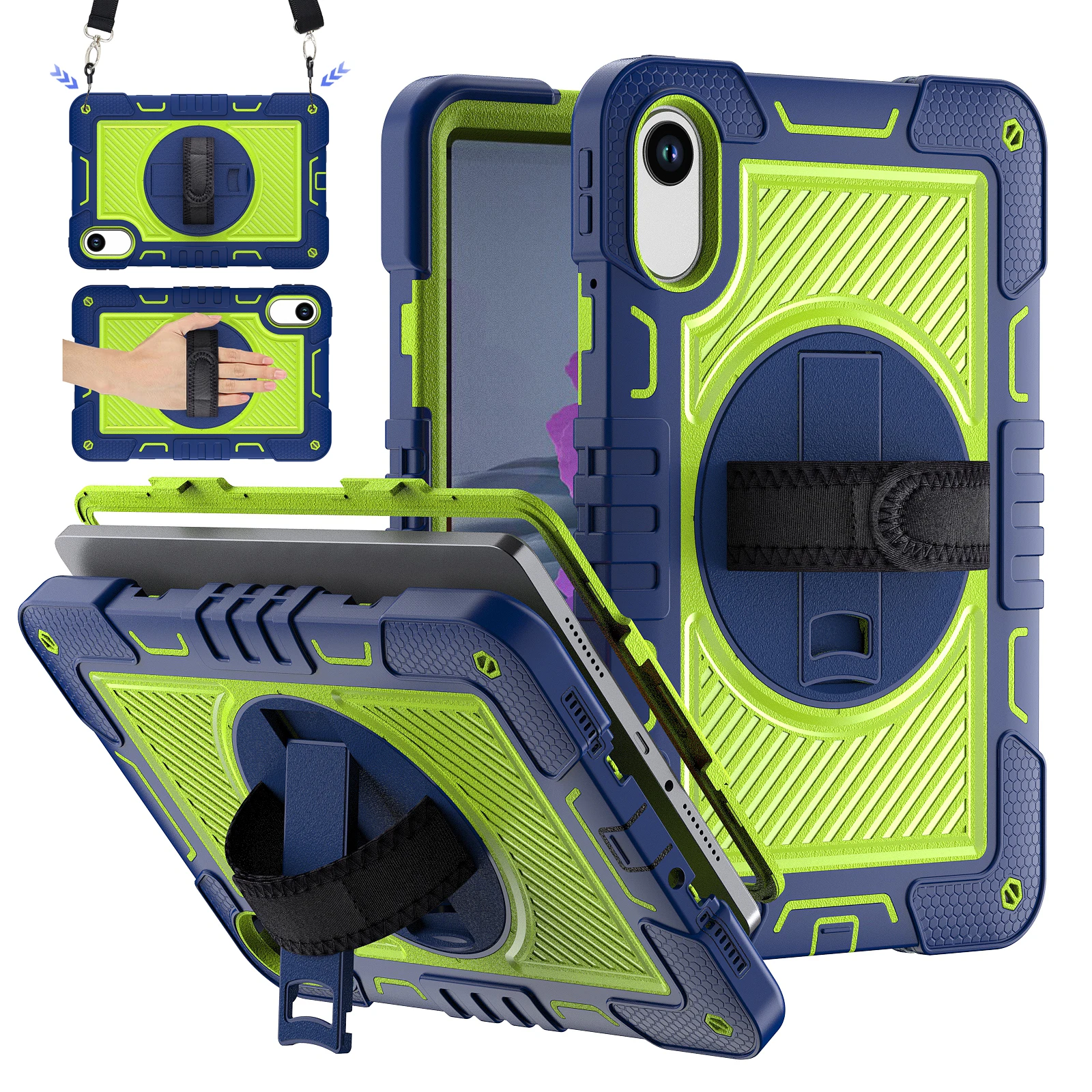 Silicone - PC Hybrid Armor Case with 360° Rotating Stand and Shoulder ...