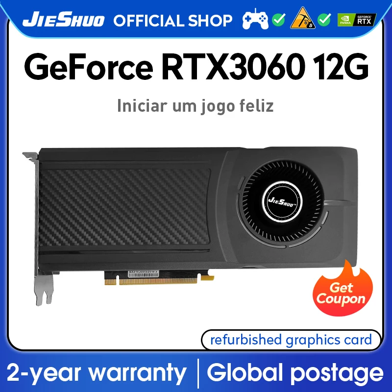 JIESHUO NVIDIA RTX 3060 10G Turbo Video Graphics GPU 192bit GDDR6 rtx3060 10gb, compatible con ...