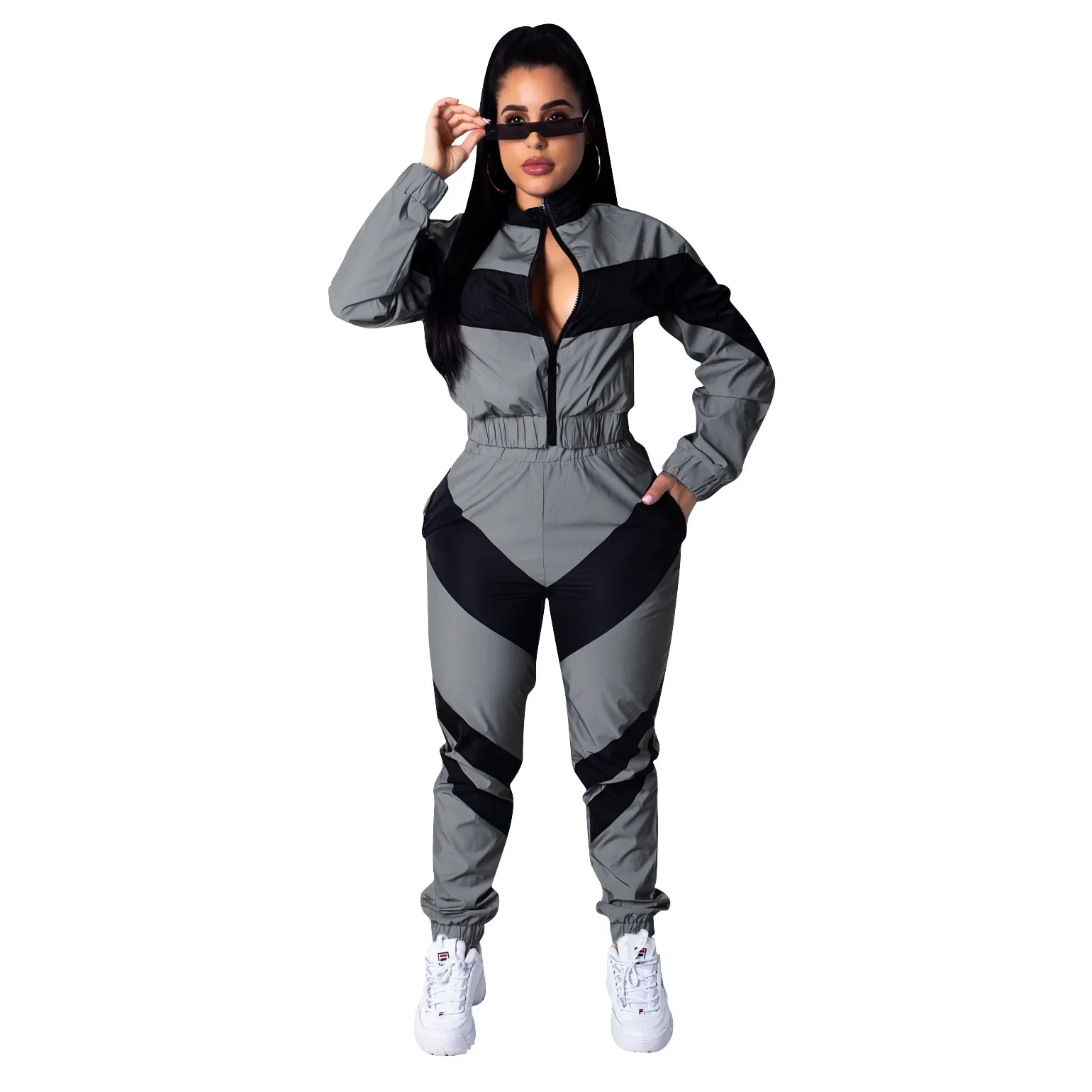 Two Piece Sets Women Spring Autumn Windbreaker Suits Outfits Motorcycle ...