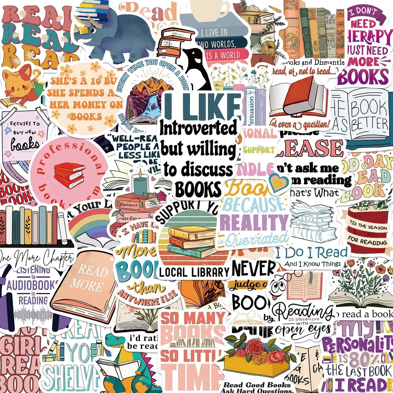 10-50pcs-Cute-Reading-Book-Aesthetic-Stickers-Pack-for-Travel-Luggage ...
