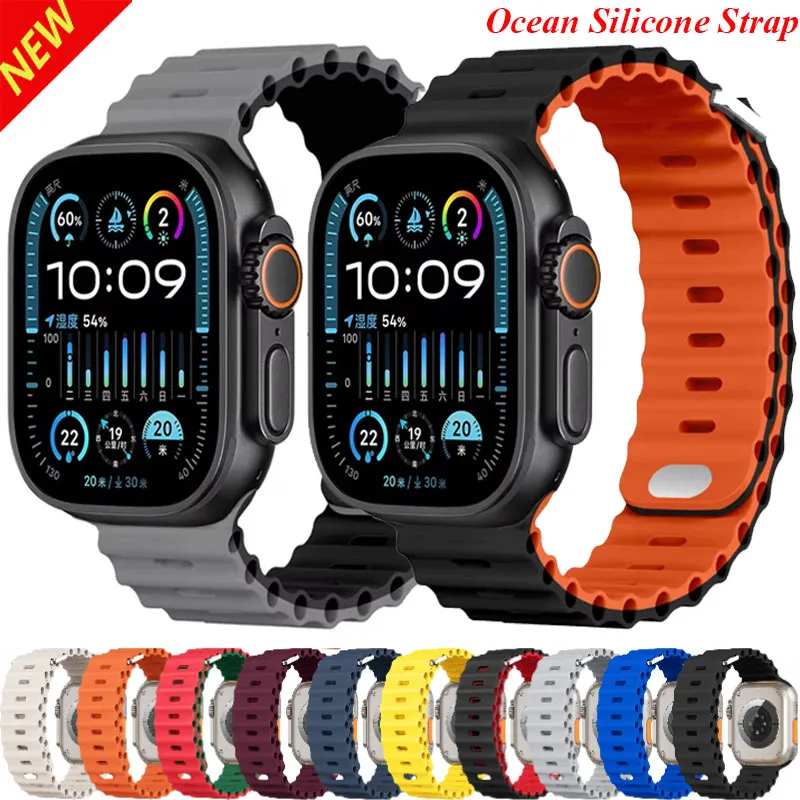 Silicone Ocean Strap For Apple Watch Band Ultra 3/2 49mm 46mm 45mm 42mm ...