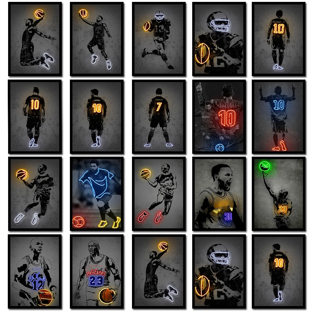 Neon-Effect-Sports-Star-Posters-Basketball-Players-Graffiti-Canvas ...