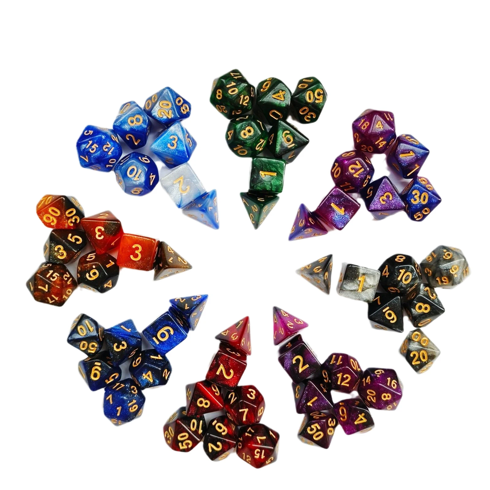 Mixed-Color-Glitter-Dnd-Dice-Polyhedron-Dice-Set-7-Piece-D4-D6-D8-D10 ...