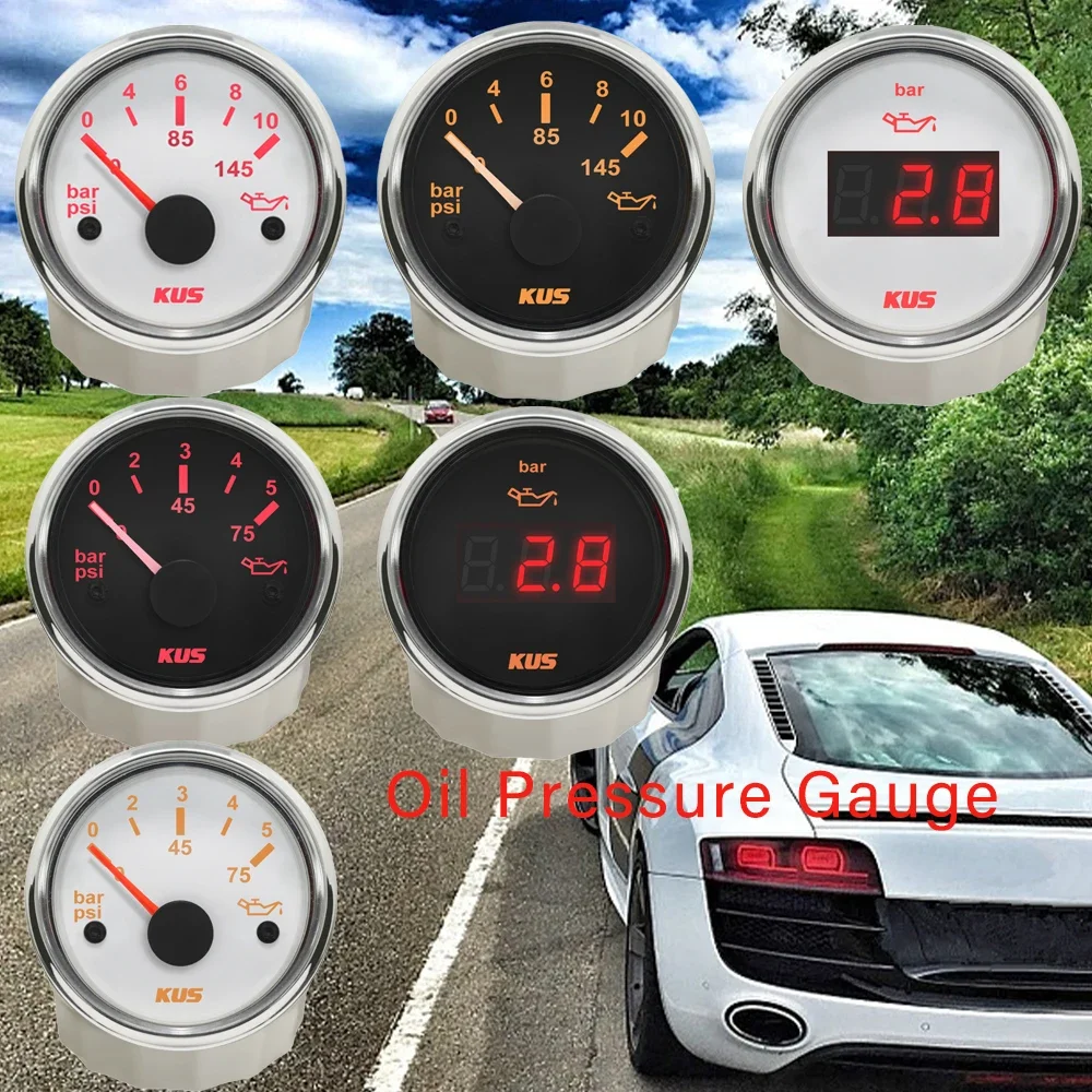 KUS-52mm-Oil-Pressure-Gauge-Meter-0-5Bar-0-10Bar-for-Marine-Auto-with ...