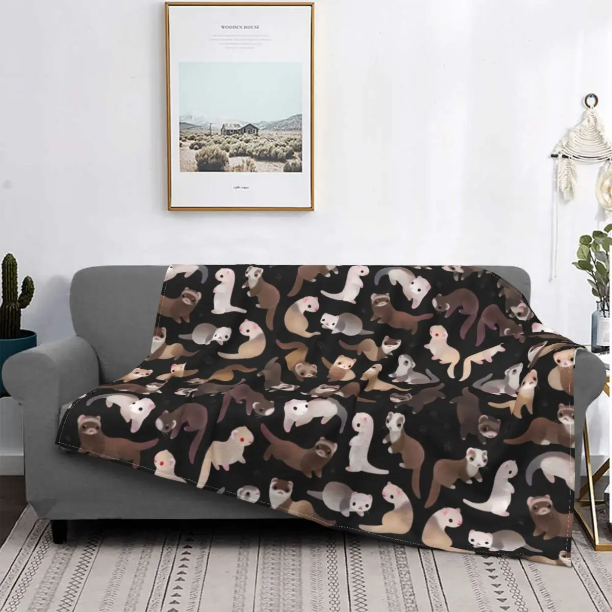 Ferret-Dark-Cryptid-Animal-Pattern-Blanket-Fleece-Lightweight-Throw ...