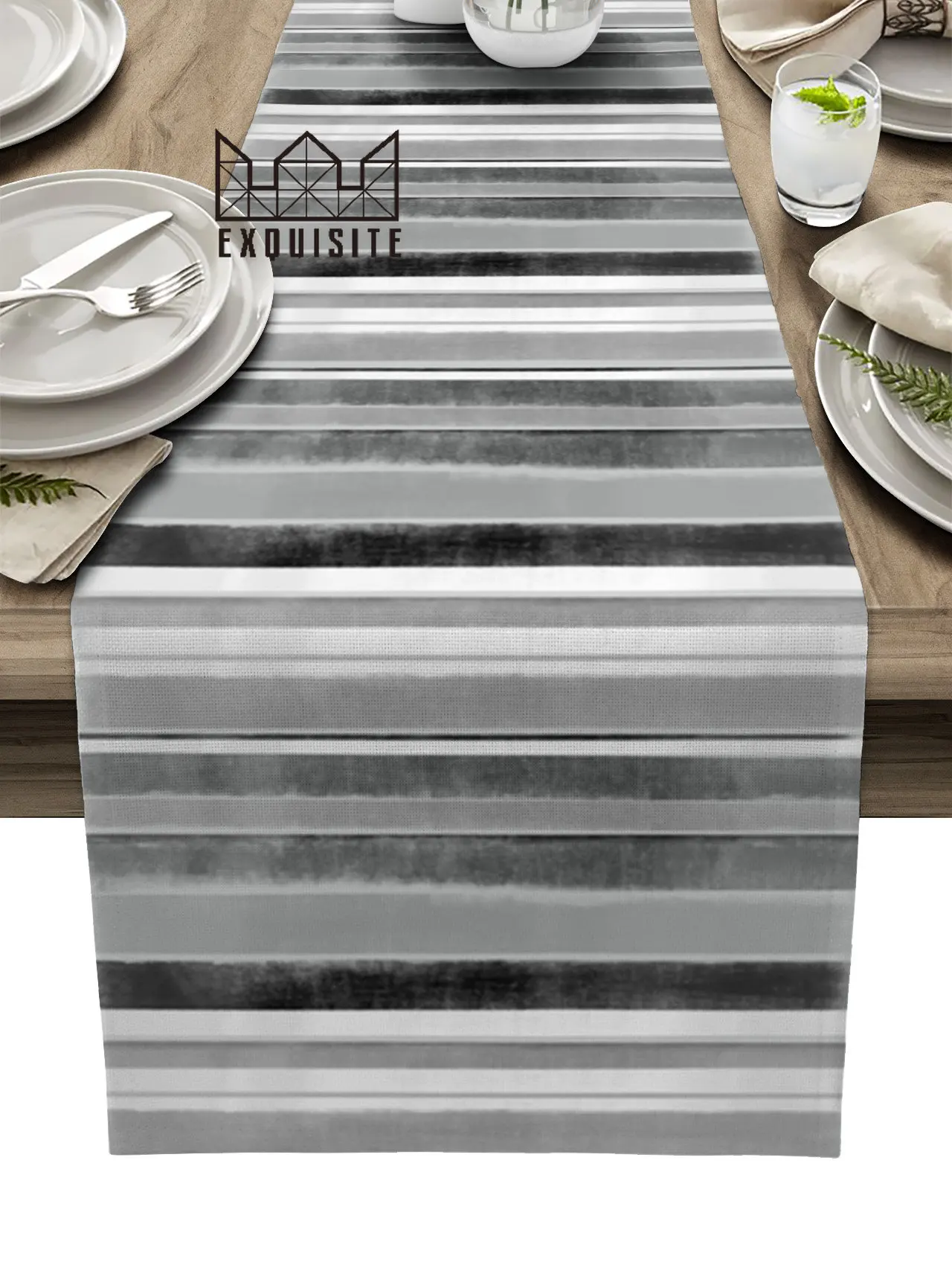 Nordic-Style-Stripes-Gray-Table-Runner-Decoration-Home-Decor-Dinner ...
