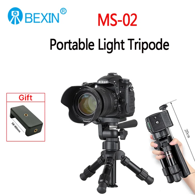 BEXIN MS02 MS08 휴대용 삼각대 조명 여행 스탠드, 탁상 비디오 미니 삼각대, DSLR 카메라용 360 도 볼 헤드 포함