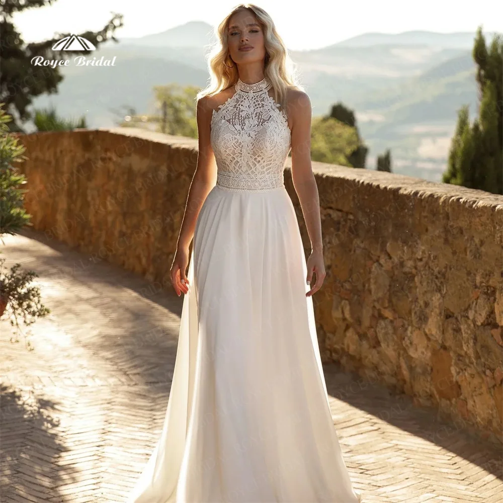 Roycebridal-Halter-Collar-con-spalla-nuda-senza-maniche-A-Line-Wedding ...