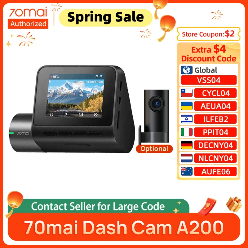 70mai Dash Cam A200 Gobal Dual-channel Record 1080P HDR 2'' IPS Screen ...