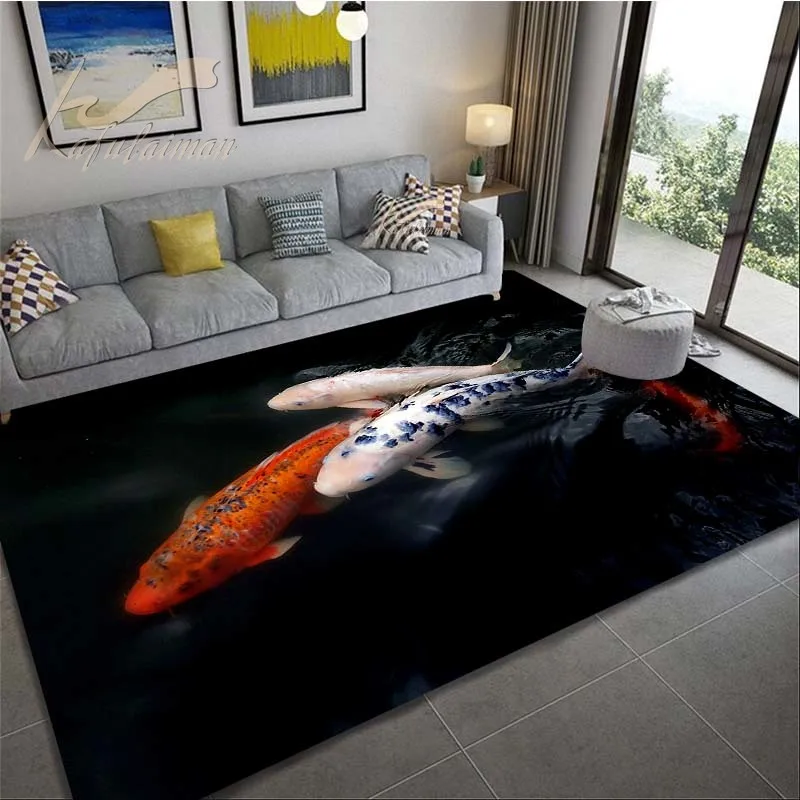 Nordic-Fish-l-Black-3D-Carpet-For-Living-Room-Decoration-Home-Koi-Fish ...