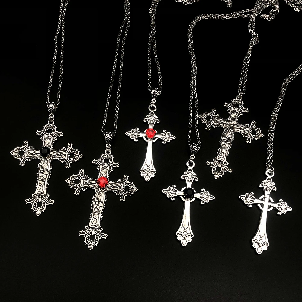 Large-Detailed-Cross-Drill-Pendant-Jewel-Necklace-Silver-Color-Tone ...