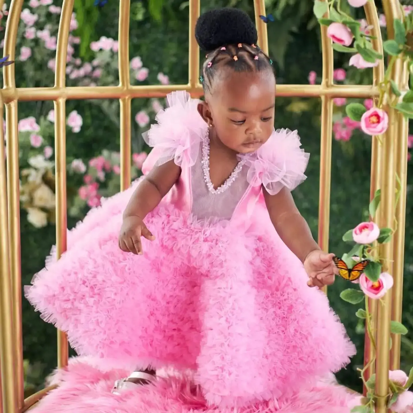 Pink-Ruffles-Girls-Birthday-Party-Dresses-V-Neck-Beaded-Princess-Flower ...