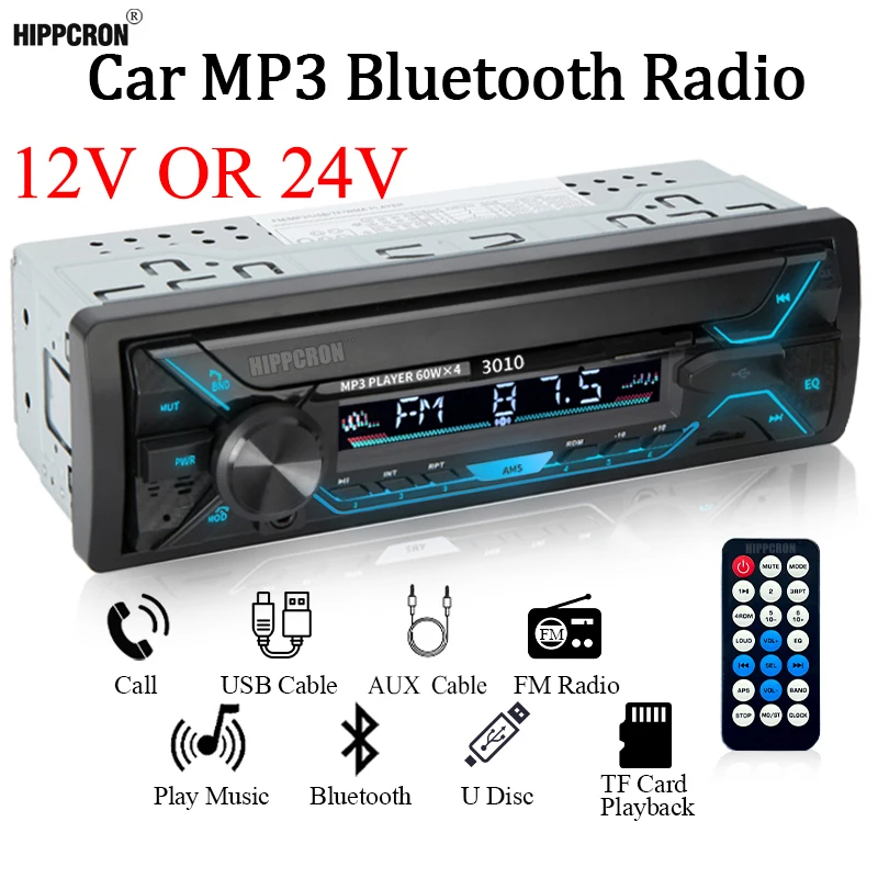 Hippcron-Car-Radio-1din-Audio-Bluetooth-Stereo-MP3-Player-FM-Receiver ...