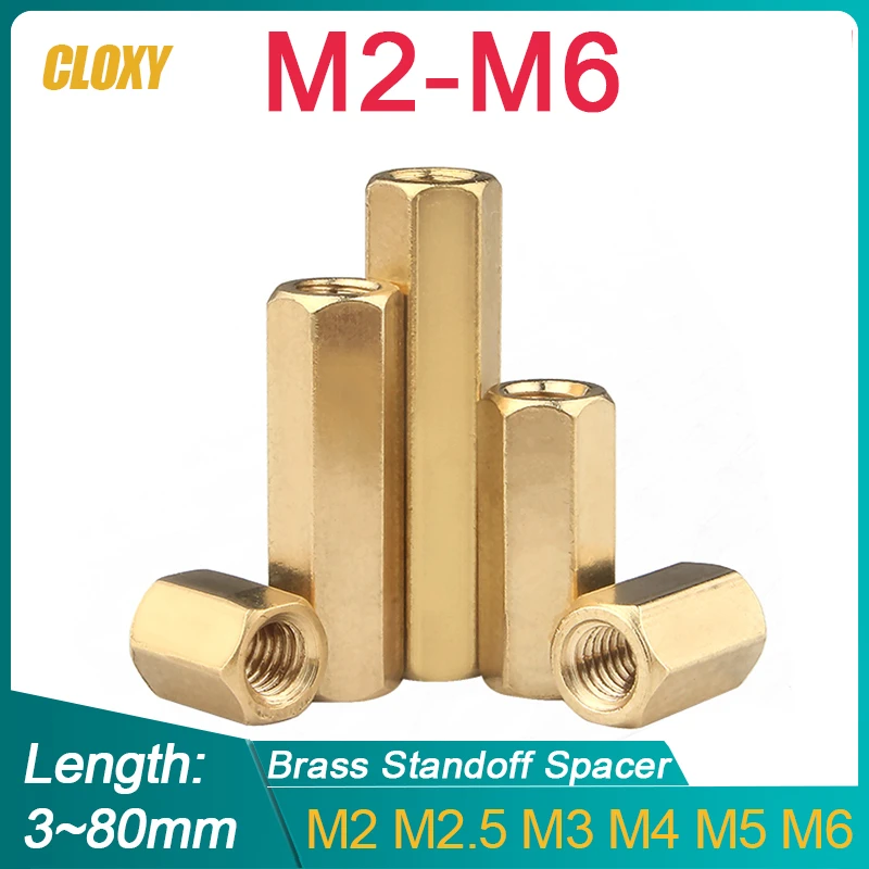 50/ 20/ 10pcs M2 M2.5 M3 M4 M5 M6 Hex Female to Female Brass Standoff ...