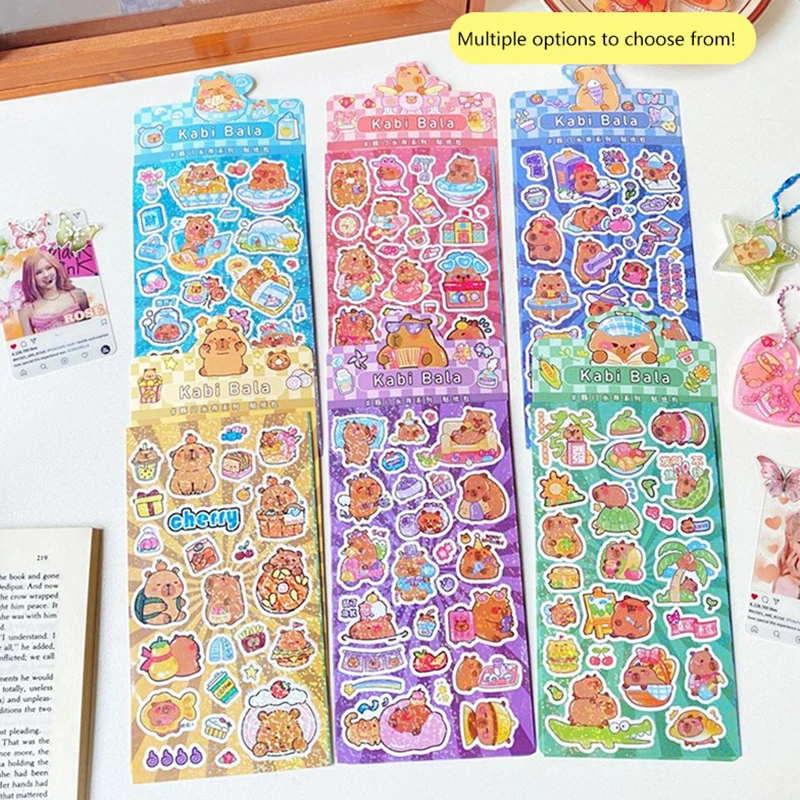 Kawaii Capybara Stickers Cartoon Waterproof Removable Sticker Glitter ...