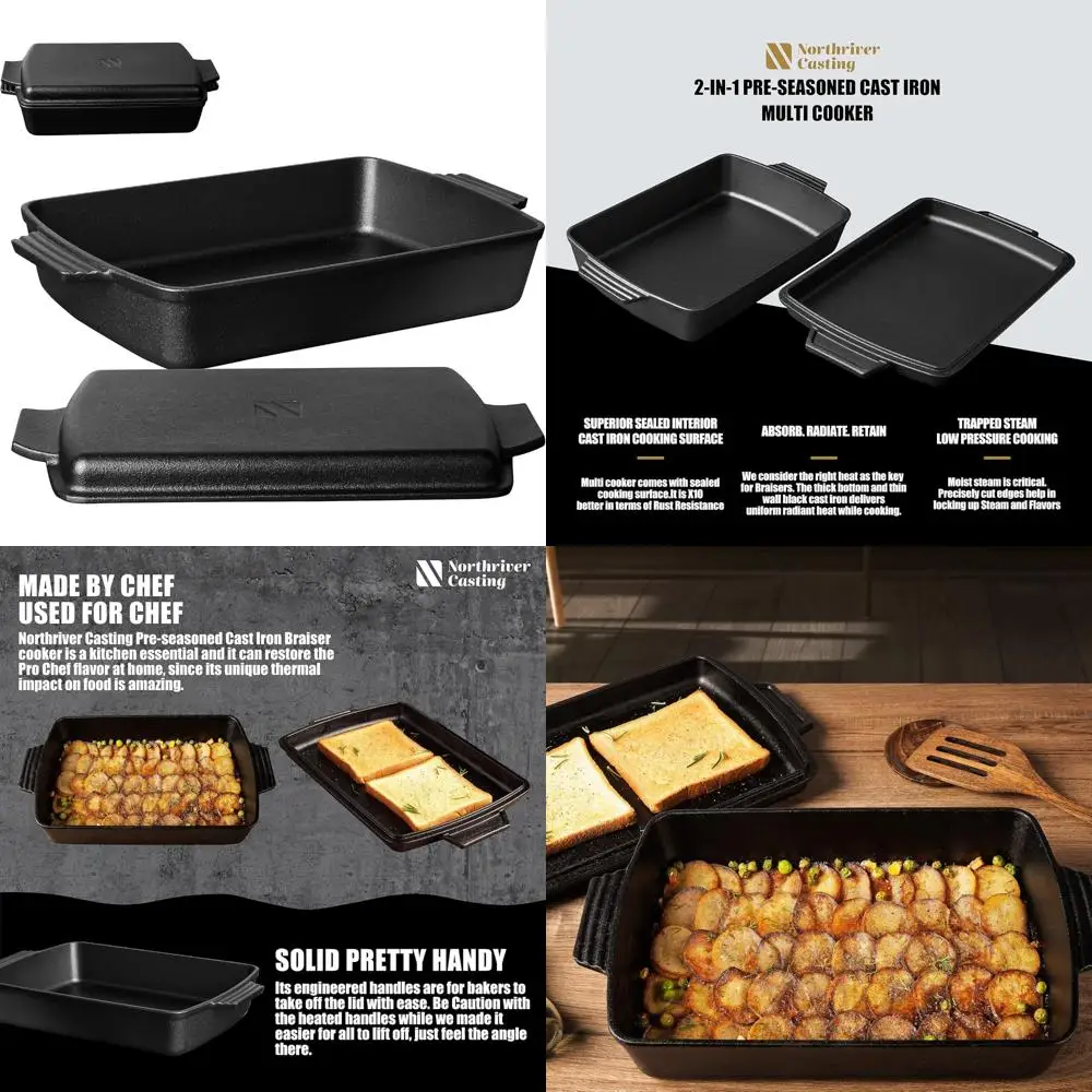 Pre-Seasoned Cast Iron Dutch Oven Skillet Lid Casserole Rectangular ...