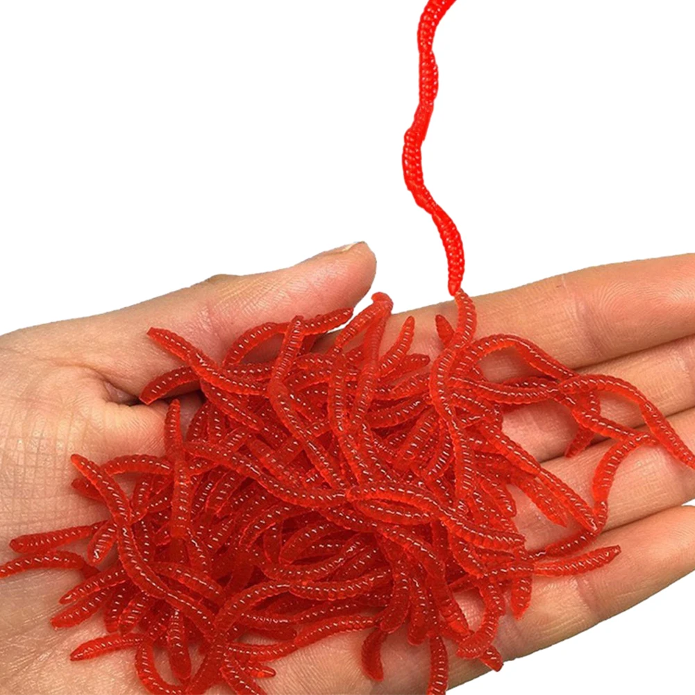 100pcs-Red-Worm-Lure-Lifelike-Earthworm-Red-Worms-Soft-Bait-Fishy-Smell ...