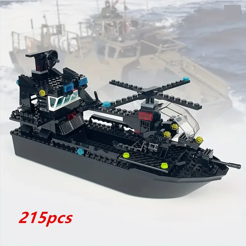 215pcs-Black-Military-Ship-Transporter-With-Helicopter-Building-Blocks ...