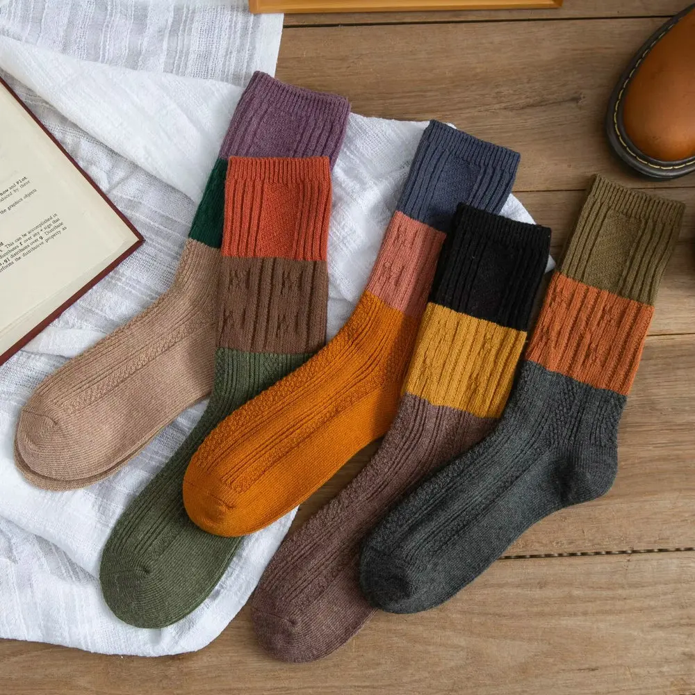 Vintage-Women-Socks-Contrast-Color-Fashion-2024-Autumn-Spring-Retro ...