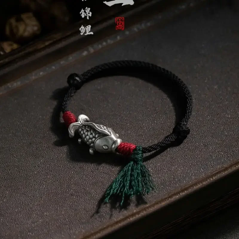Original-Foot-Silver-Koi-Hand-woven-Hand-Rope-Wen-Play-Bracelet-Tibetan ...