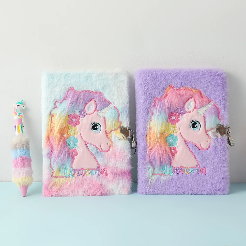 2023-New-Cartoon-Plush-Locked-A5-Notebook-for-Children-s-Cute-Unicorn ...