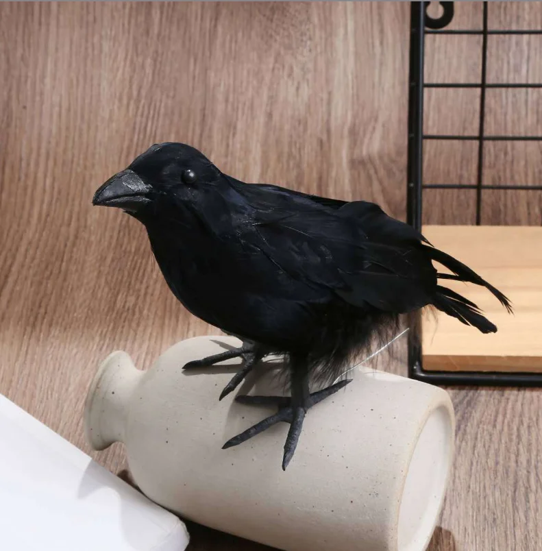 Small-Simulation-Fake-Bird-Realistic-Halloween-Black-Crow-Model-Home ...